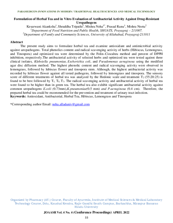 (PDF) Formulation of Herbal Tea and in Vitro Evaluation of ...