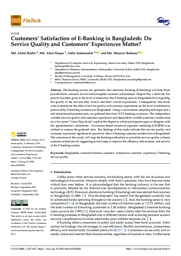 (PDF) Customers’ Satisfaction of E-Banking in Bangladesh: Do Service Quality and Customers ...