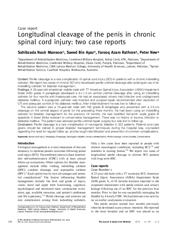 (PDF) Longitudinal cleavage of the penis in chronic spinal cord injury: two case reports
