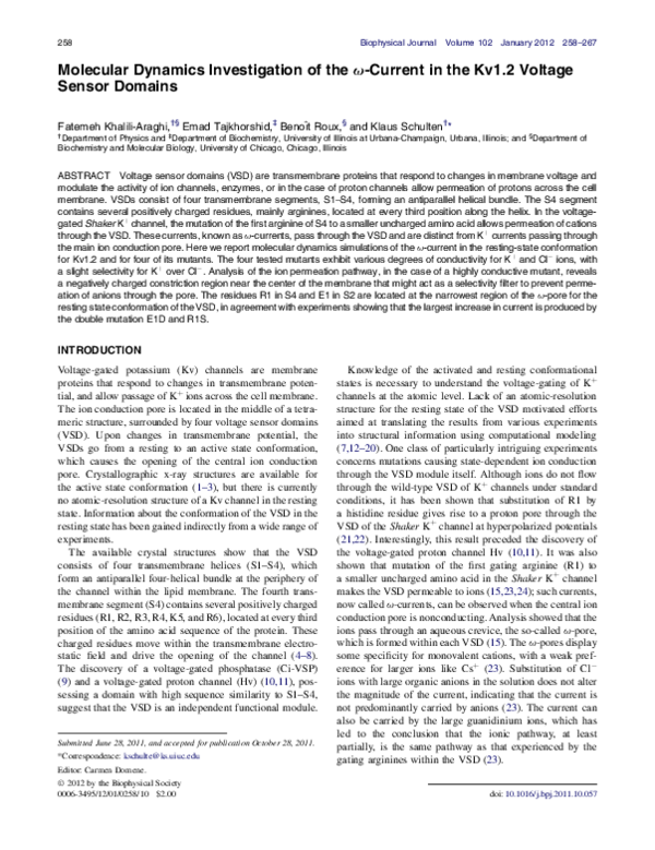 (PDF) Molecular Dynamics Investigation of the ω-Current in the Kv1.2 ...