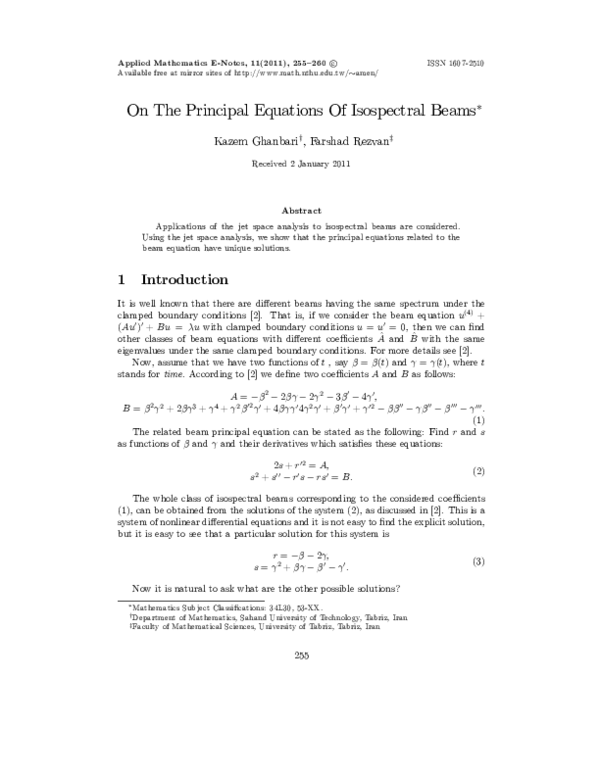 (PDF) On The Principal Equations Of Isospectral Beams