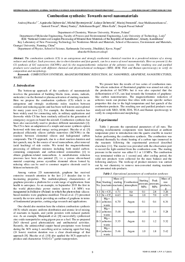 (PDF) Combustion synthesis: Towards novel nanomaterials