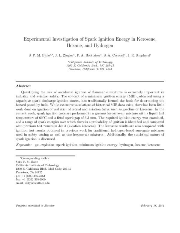 (PDF) Experimental investigation of spark ignition energy in kerosene ...