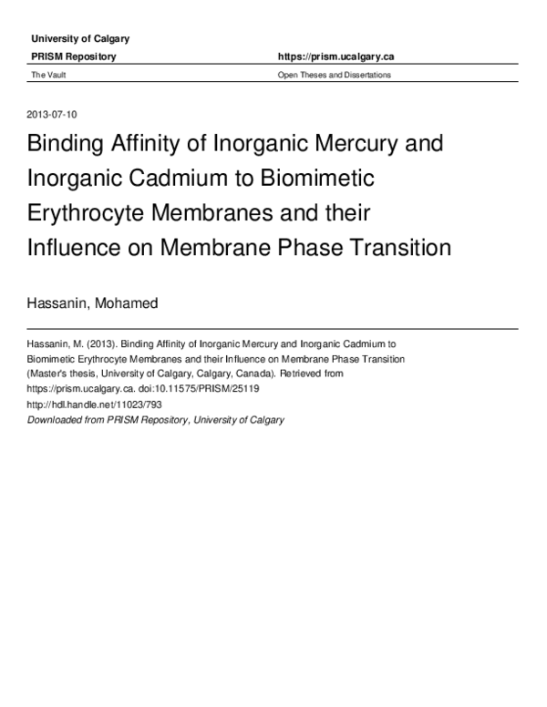 (PDF) Binding Affinity of Inorganic Mercury and Inorganic Cadmium to Biomimetic Erythrocyte ...