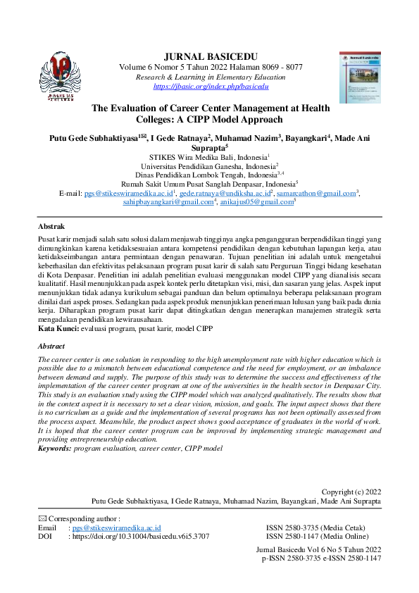 (PDF) The Evaluation of Career Center Management at Health Colleges: A ...