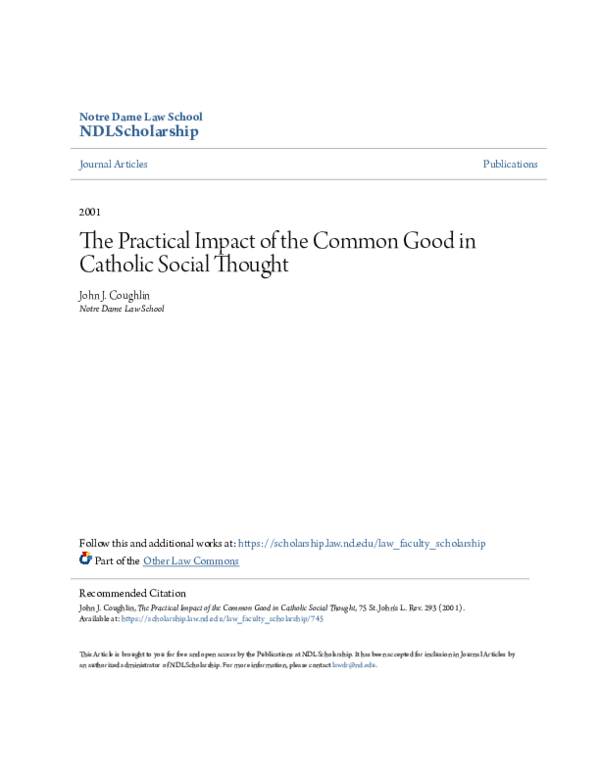 (PDF) The Practical Impact of the Common Good in Catholic Social Thought