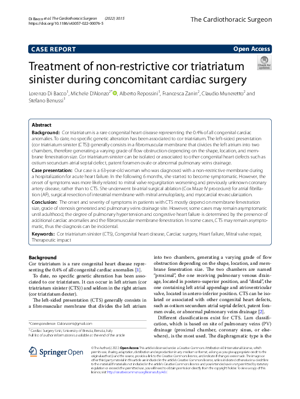 (PDF) Treatment of non-restrictive cor triatriatum sinister during ...