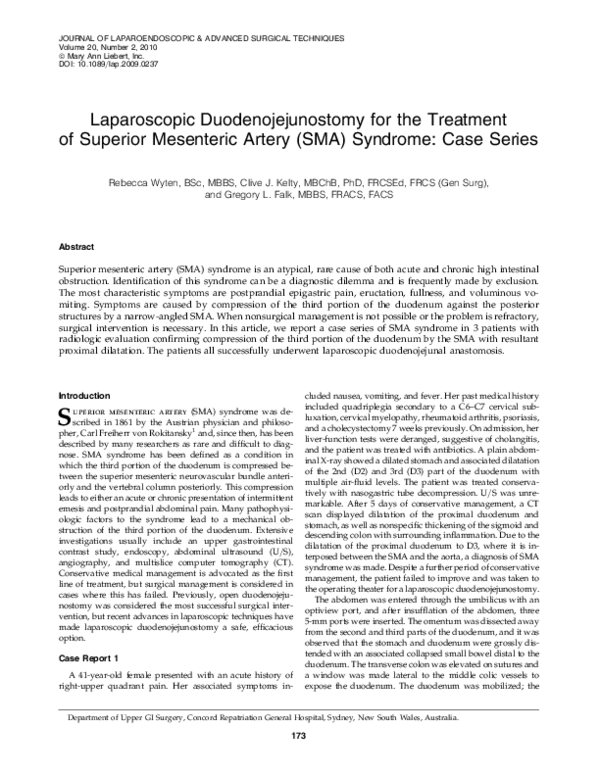 (PDF) Laparoscopic Duodenojejunostomy for the Treatment of Superior ...