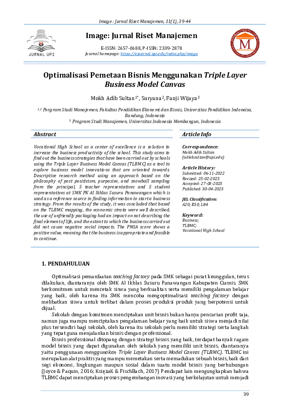 (PDF) Optimalisasi Pemetaan Bisnis Menggunakan Triple Layer Business ...