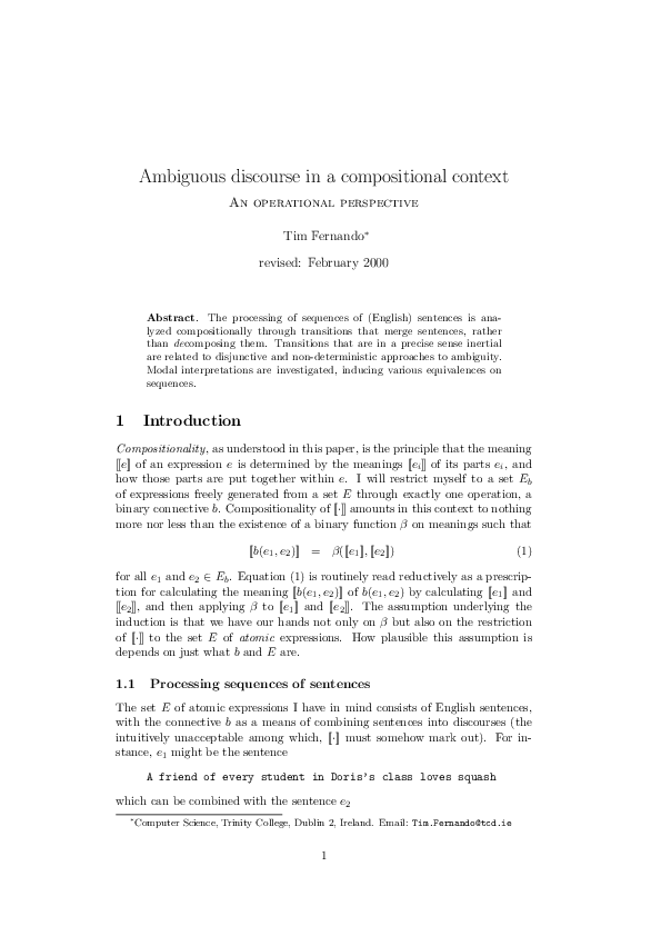 (PDF) Ambiguous Discourse in a Compositional Context. An Operational ...