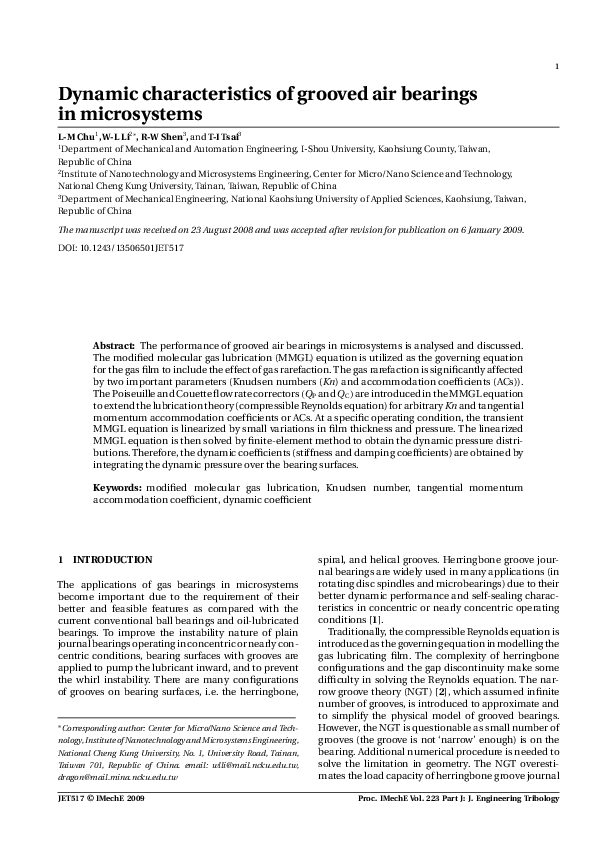 (PDF) Dynamic characteristics of grooved air bearings in microsystems