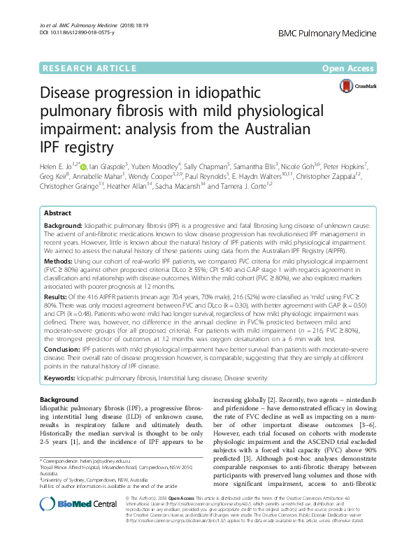 (PDF) Disease progression in idiopathic pulmonary fibrosis with mild ...