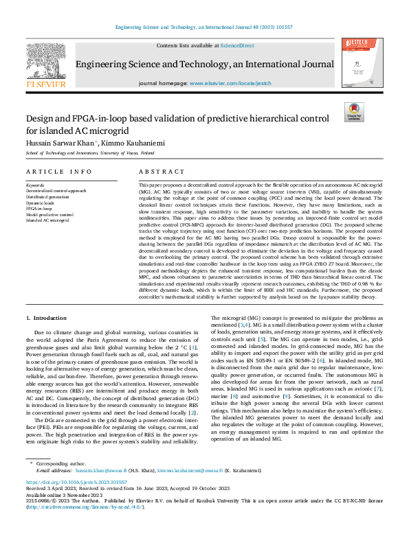 Pdf Design And Fpga In Loop Based Validation Of Predictive Hierarchical Control For Islanded
