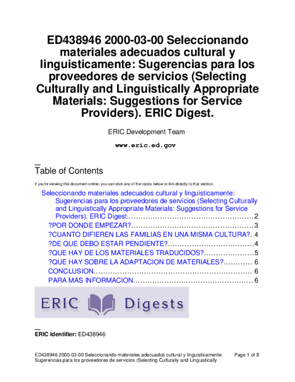(PDF) Seleccionando materiales adecuados cultural y linguisticamente: Sugerencias para los ...