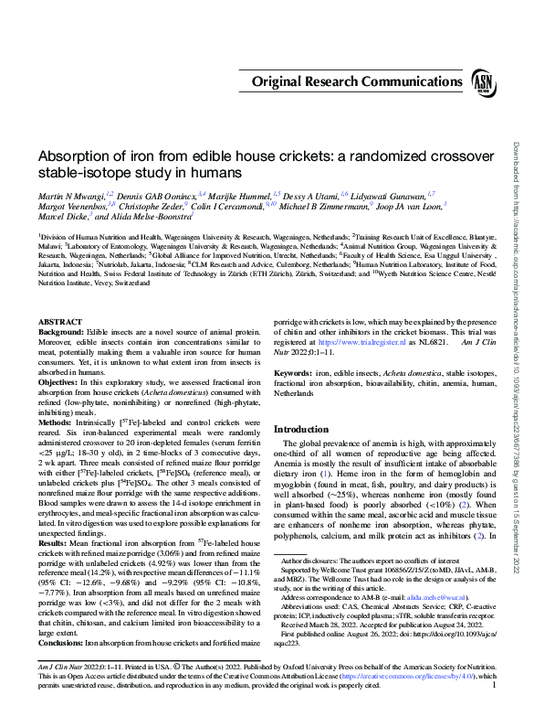 (PDF) Absorption of iron from edible house crickets: a randomized ...