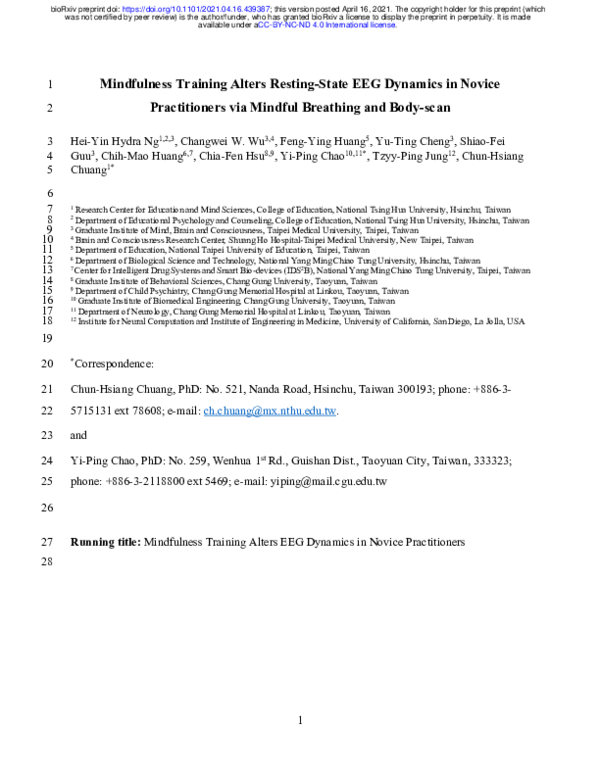 (PDF) EEG Changes from Mindfulness Training Practices