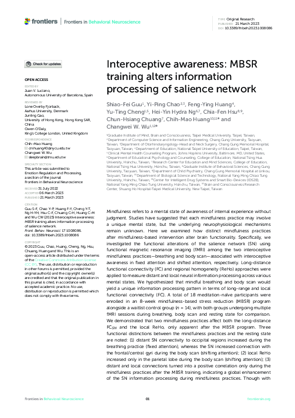 (PDF) Interoceptive awareness: MBSR training alters information processing of salience network