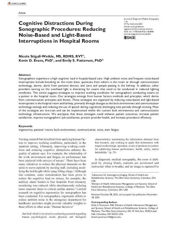 (PDF) Cognitive Distractions During Sonographic Procedures: Reducing Noise-Based and Light-Based ...