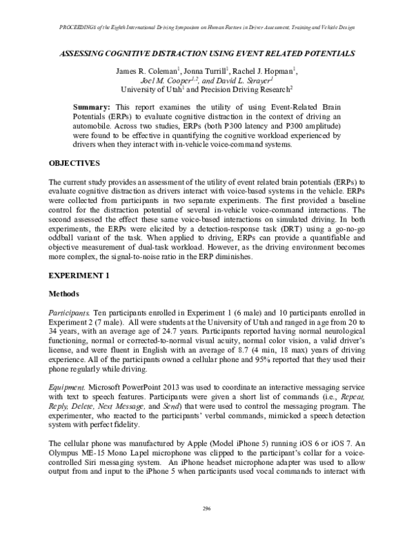 (PDF) Assessing Cognitive Distraction Using Event Related Potentials