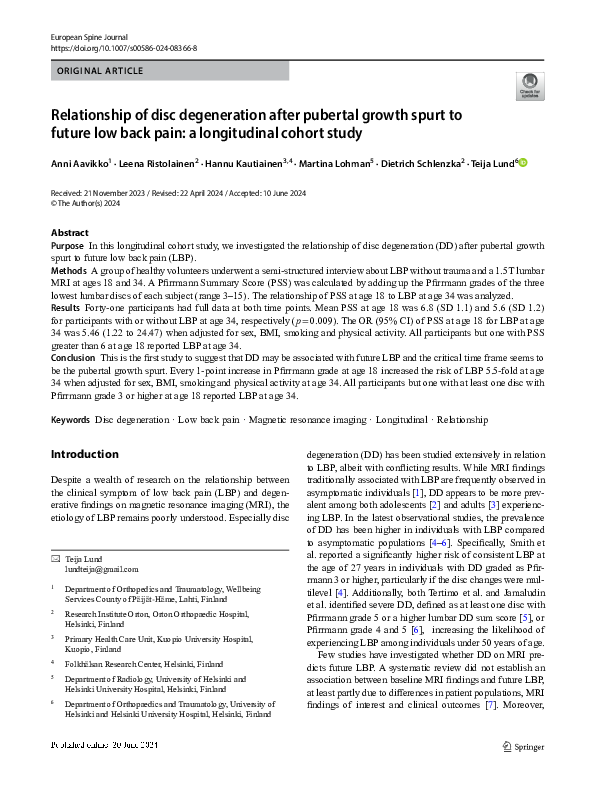(PDF) Relationship of disc degeneration after pubertal growth spurt to ...