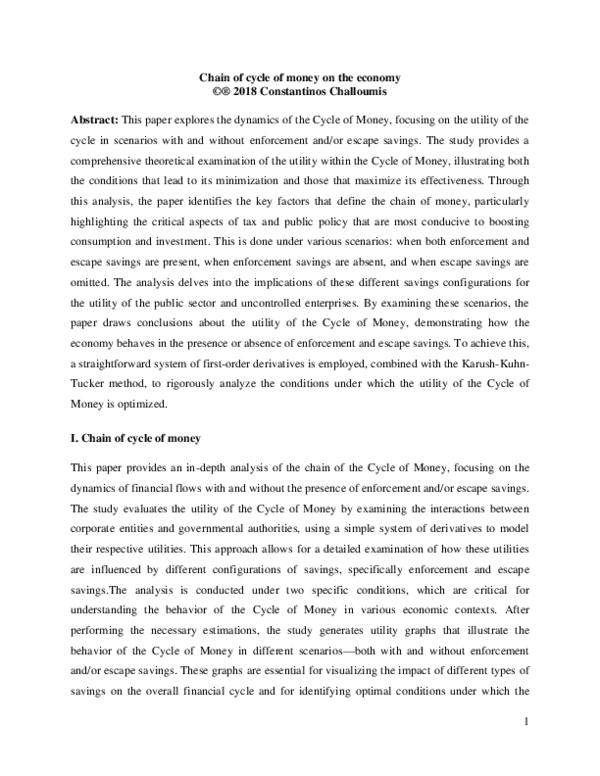 (PDF) Chain of Cycle of Money on the Economy