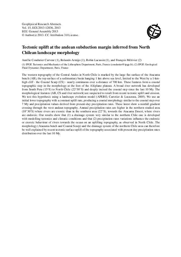 (PDF) Tectonic uplift at the andean subduction margin inferred from ...