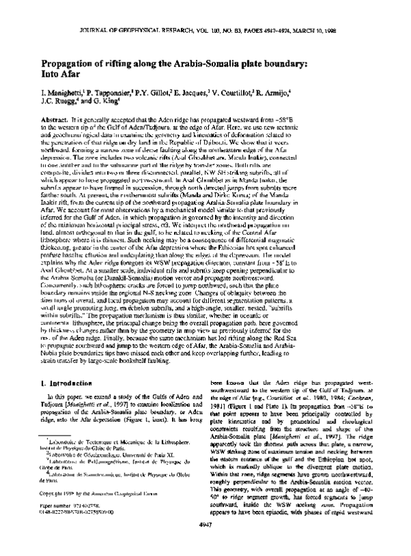 (PDF) Propagation of rifting along the Arabia‐Somalia Plate Boundary ...