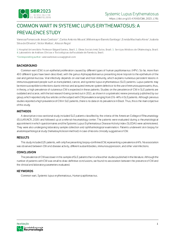 (PDF) Common Wart in Systemic Lupus Erythematosus: A Prevalence Study