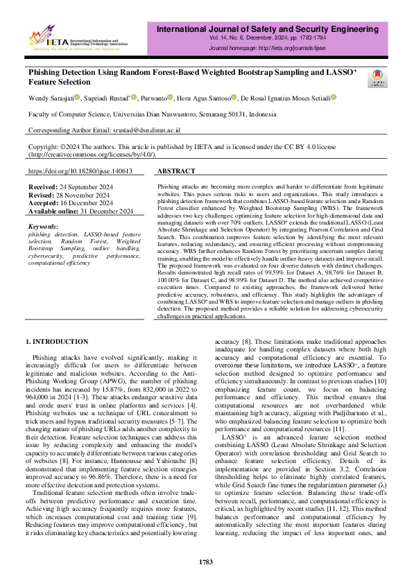 (PDF) Phishing Detection Using Random Forest-Based Weighted Bootstrap Sampling and LASSO+ ...