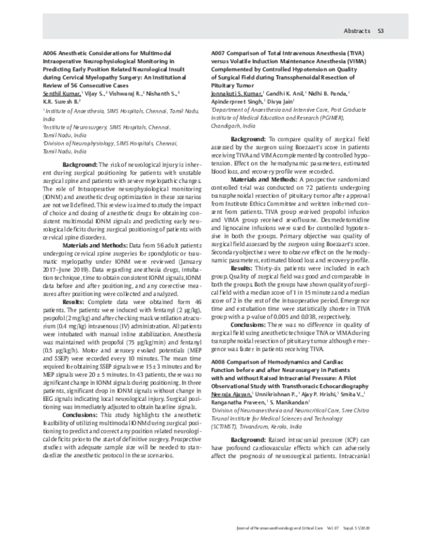 (PDF) Comparison of Total Intravenous Anesthesia (TIVA) versus Volatile ...