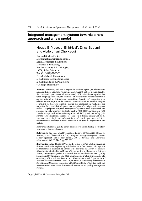 (PDF) Integrated management system: towards a new approach and a new model
