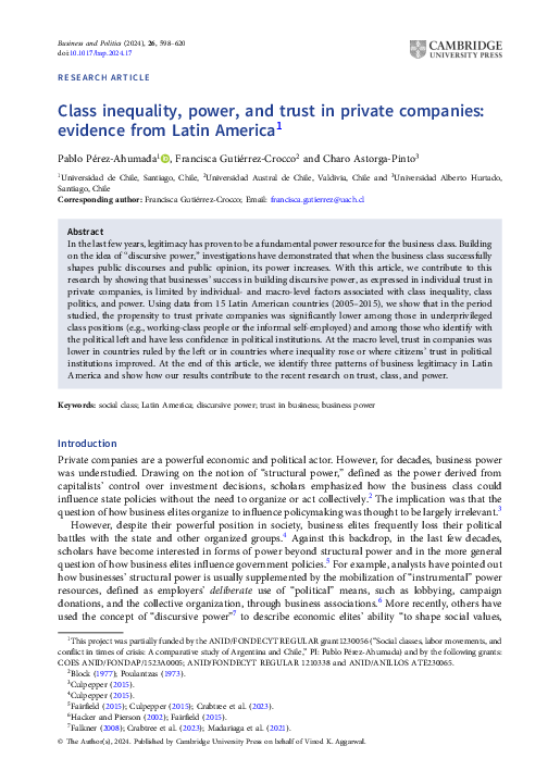 (PDF) Class inequality, power, and trust in private companies: evidence ...