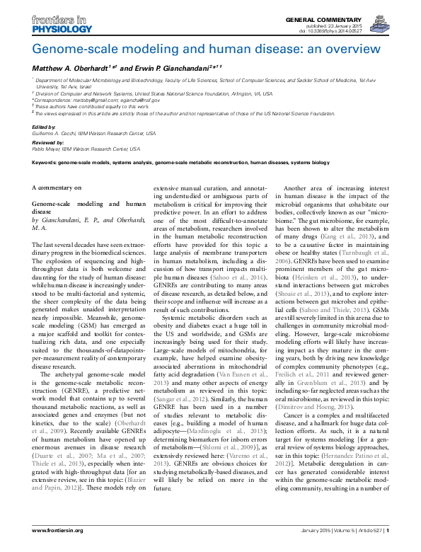 (PDF) Genome-scale modeling and human disease: an overview