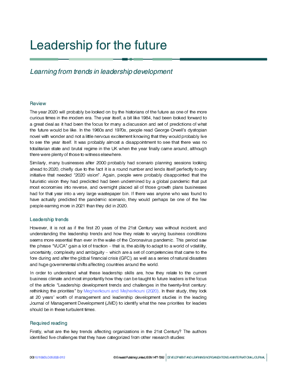 (PDF) Leadership for the future