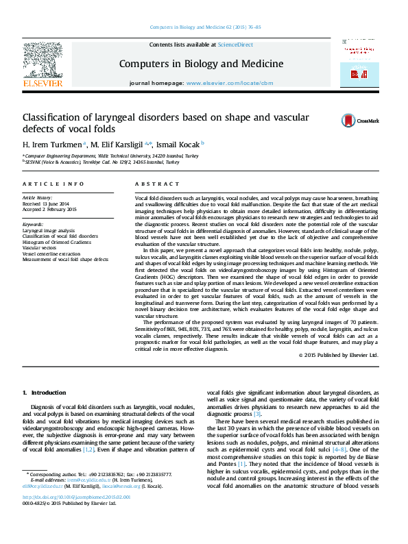 (PDF) Classification of laryngeal disorders based on shape and vascular ...
