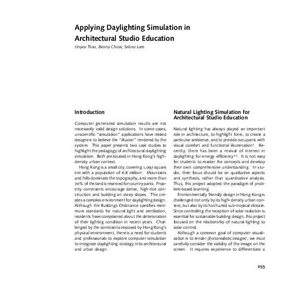 (PDF) Applying Daylighting Simulation in Architectural Studio Education
