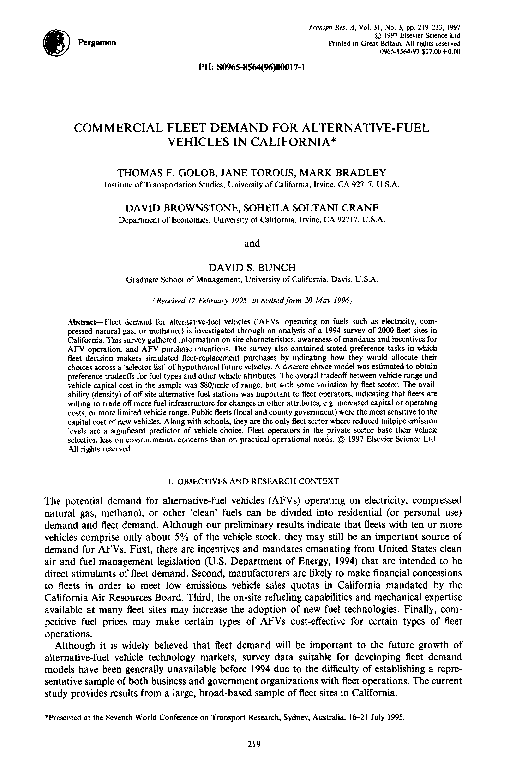 (PDF) Commercial Fleet Demand for Alternative-Fuel Vehicles. Revised