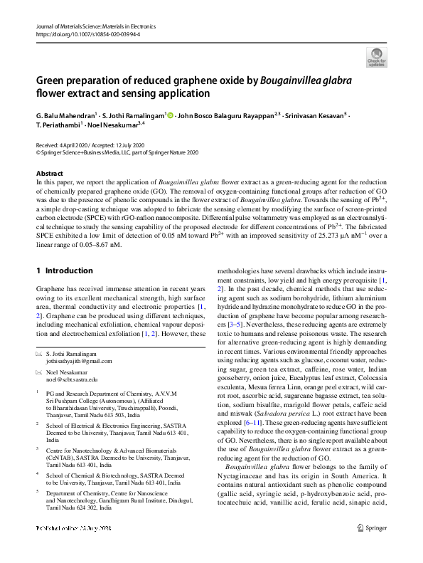 (PDF) Green preparation of reduced graphene oxide by Bougainvillea glabra flower extract and ...