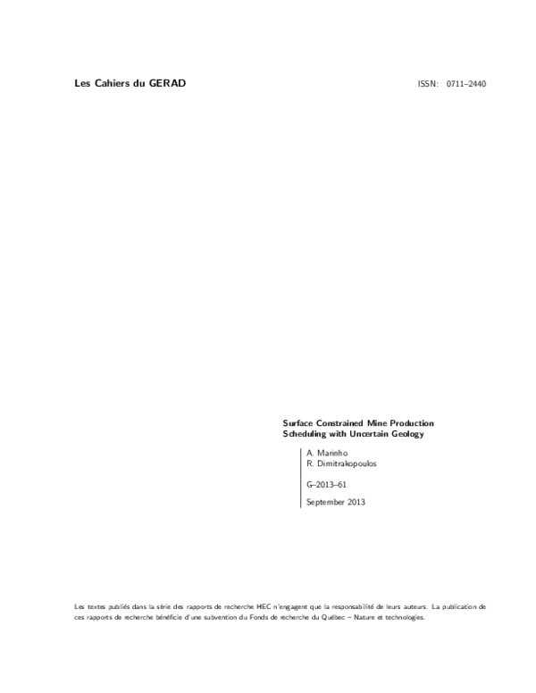 (PDF) Surface Constrained Mine Production Scheduling with Uncertain Geology