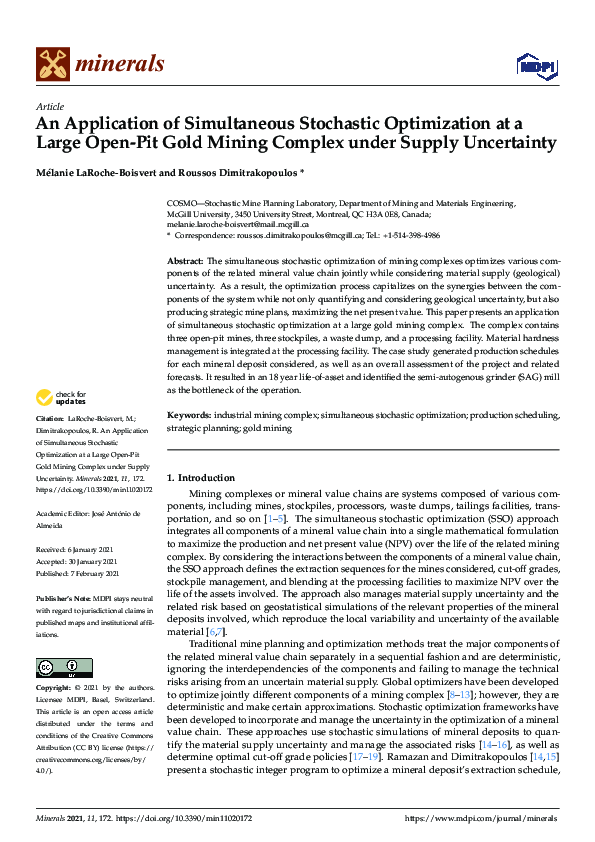 (PDF) An Application of Simultaneous Stochastic Optimization at a Large Open-Pit Gold Mining ...