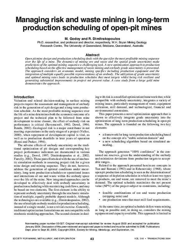 (PDF) Managing risk and waste mining in long-term production scheduling ...