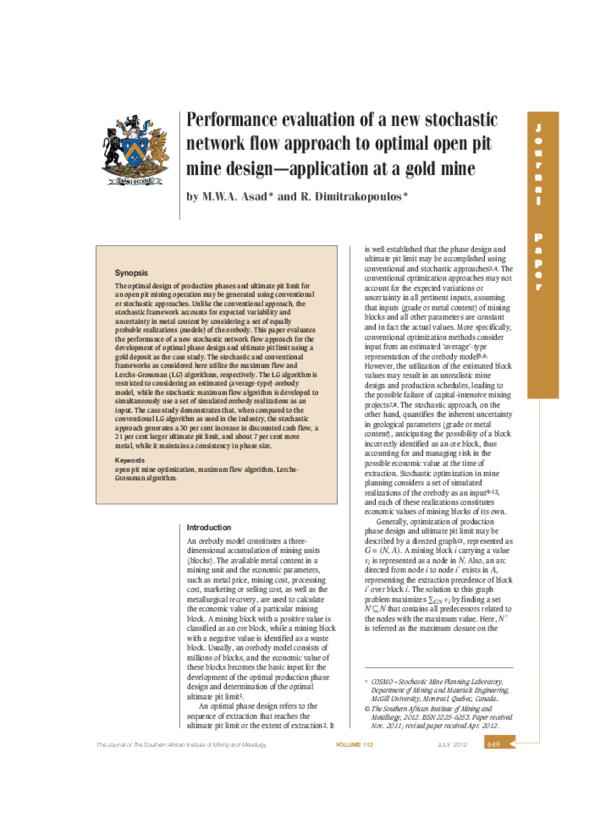 (PDF) Performance evaluation of a new stochastic network flow approach to optimal open pit mine ...