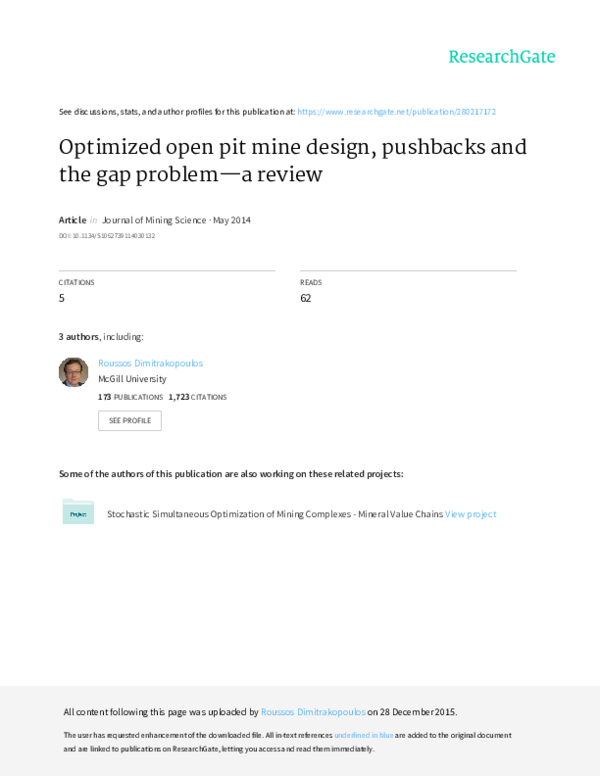 Pdf Optimized Open Pit Mine Design Pushbacks And The Gap Problem—a