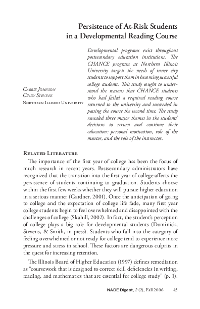 (PDF) Persistence of At Risk Students in a Dev