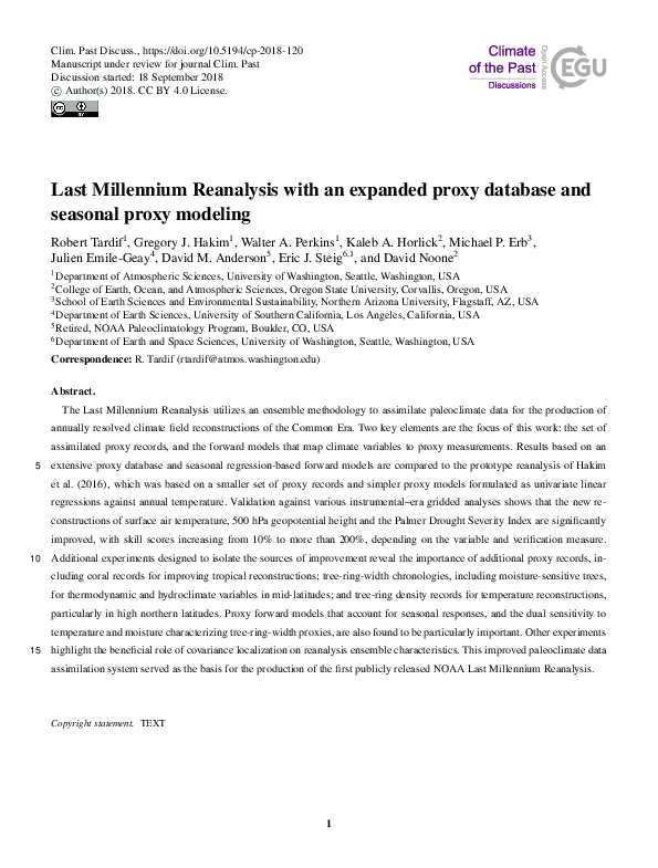 (PDF) Last Millennium Reanalysis with an expanded proxy database and ...