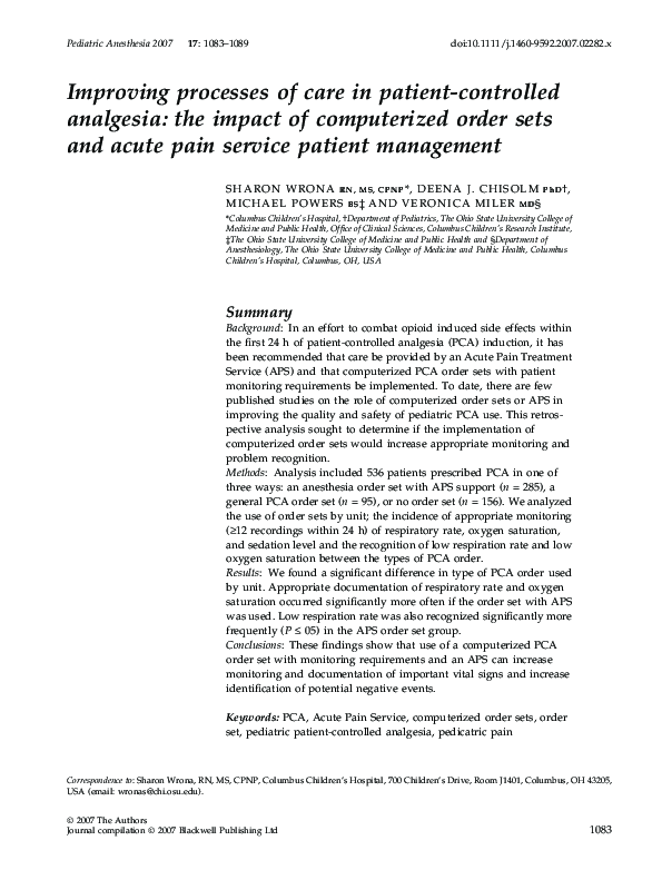 (PDF) Improving processes of care in patient-controlled analgesia: the ...