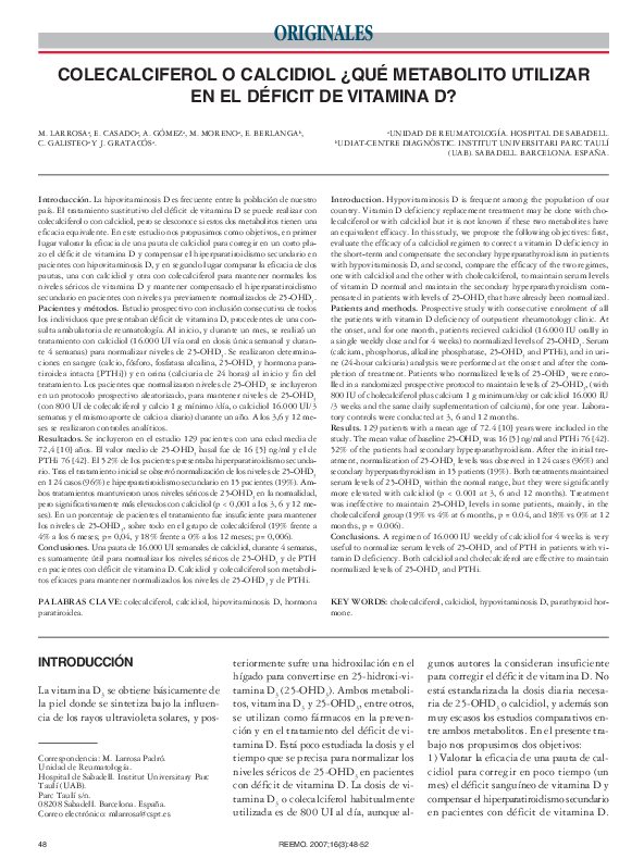 (PDF) Colecalciferol o calcidiol ¿qué metabolito utilizar en el déficit ...
