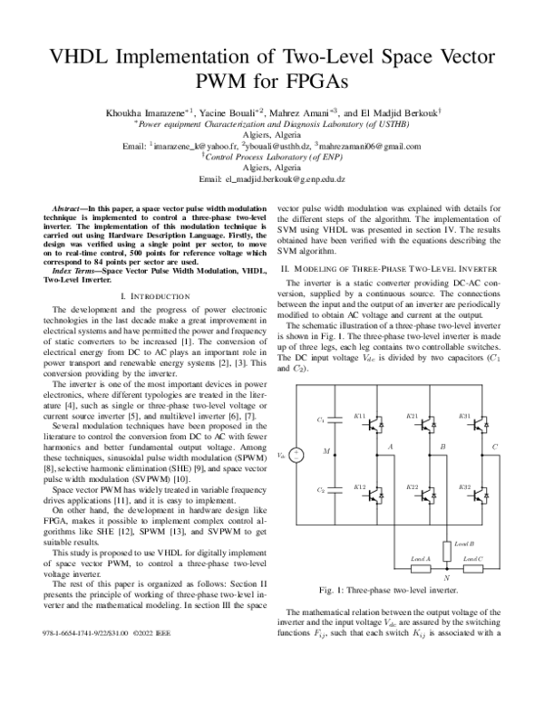 (PDF) VHDL Implementation of Two-Level Space Vector PWM for FPGAs