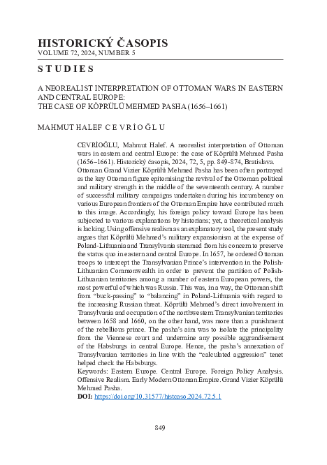 (PDF) A NEOREALIST INTERPRETATION OF OTTOMAN WARS IN EASTERN AND ...