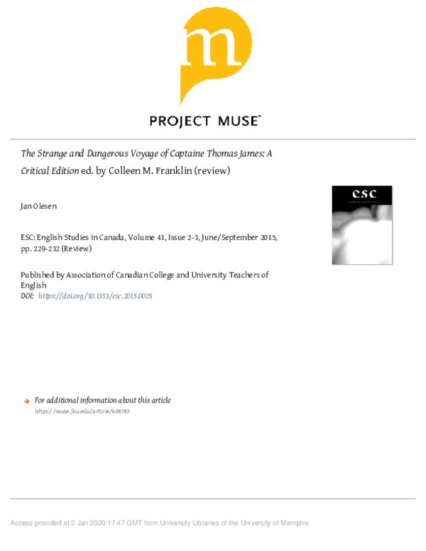 (PDF) The Strange and Dangerous Voyage of Captaine Thomas James: A ...